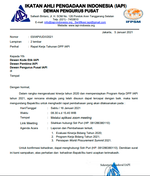 Undangan Rapat Kerja Tahunan DPP IAPI Tahun 2021 - Ikatan Ahli ...